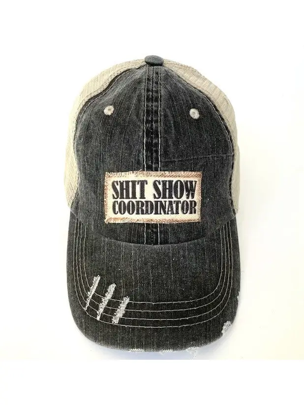 Shit Show Coordinator Distressed Trucker Hat Blue